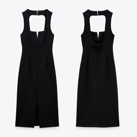 Zara | Dresses | Zara Square Neck Cut Out Midi Dress Black | Poshmark